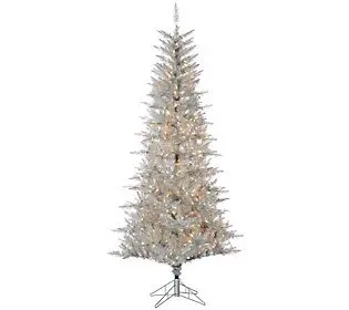 GERSON INTERNATIONAL 7.5' Silver Tuscany Tinsel Tree With Clear Ligh Ts
