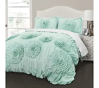 LUSH DECOR Serena 3-piece Fl/qn Aqua Comforter Set By