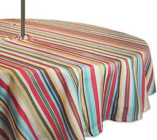 DESIGN IMPORTS Summer Stripe Tablecloth W/ Zipp Er 52' Round