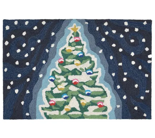 LIORA MANNE Frontporch Xmas Tree Rug Midnight 3 0' X 48