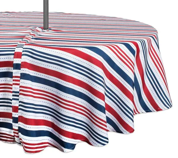 DESIGN IMPORTS Patriotic Stripe Tablecloth W/ Z Ipper 52' Round