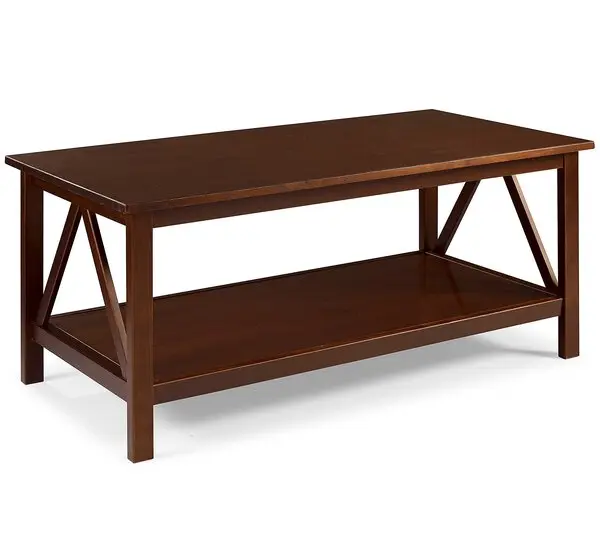 LINON Home Hollis Antique Tobacco Coffee Table / Bottom Shelf