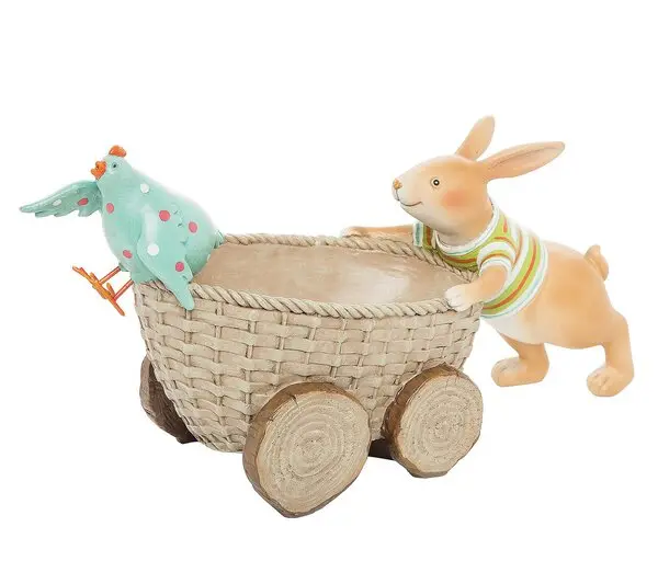 C&F HOME Bunny Pushing Basket With Chick Hard F Igure