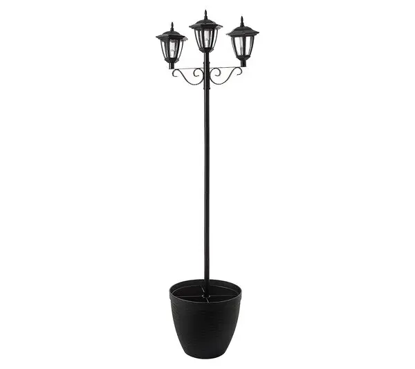 GLITZHOME Solar Triple Lantern Street Light Wit H Planter Pot