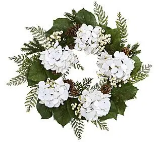 NEARLY NATURAL 24' Gold-trimmed Hydrangea Wreath Nearly Nat Ural