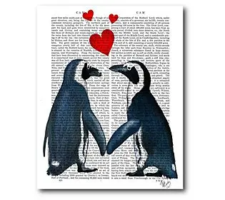 COURTSIDE MARKET Penguins With Love Hearts 16x2 0 Canvas
