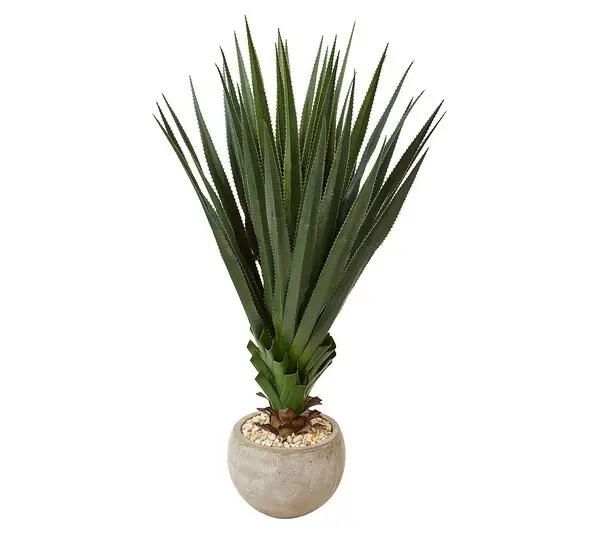 NEARLY NATURAL Spiked Agave In Sand Colored Bowl Nearly Nat Ural