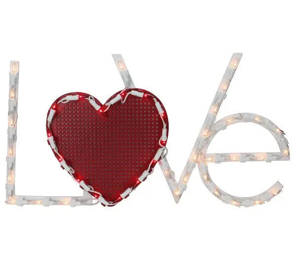 NORTHLIGHT 17' Lighted White And Red 'love' With Heart Val Ntine's Day - One-color