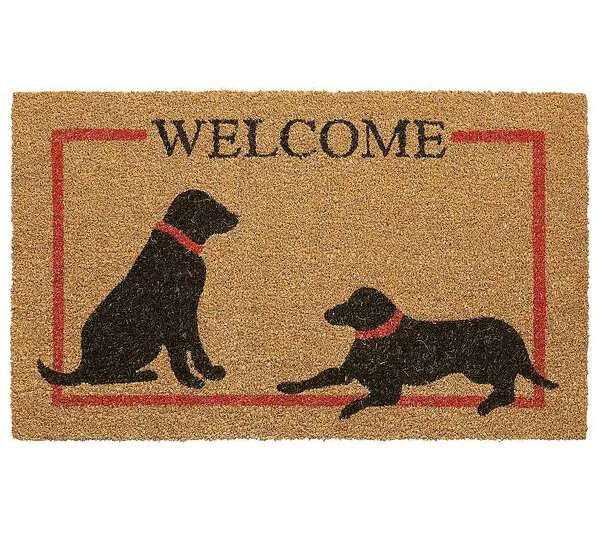 NATURE MATS BY GEO Two Dog Welcome Red Border Coir Doormat With Pvc Backing