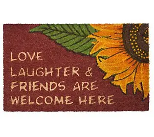 GEO CRAFTS Love Laughter Friends Coir Doormat With Pvc Bac King
