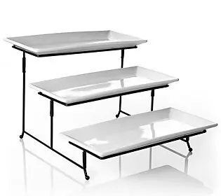 Gibson Elite Gracious Dining 3 Tier Plate Set W Ith Metal Stan