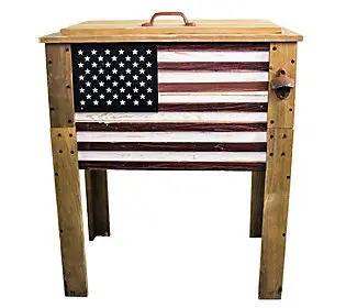 BACKYARD EXPRESSIONS Wooden American Flag Coole R 57 Quart