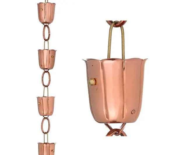 GOOD DIRECTIONS Pure Copper 14-cup 8.5' Bluebell Rain Chain Ood Directions