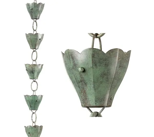 GOOD DIRECTIONS Antique Copper 13-cup Tulip 8.5' Rain Chain Ood Directions