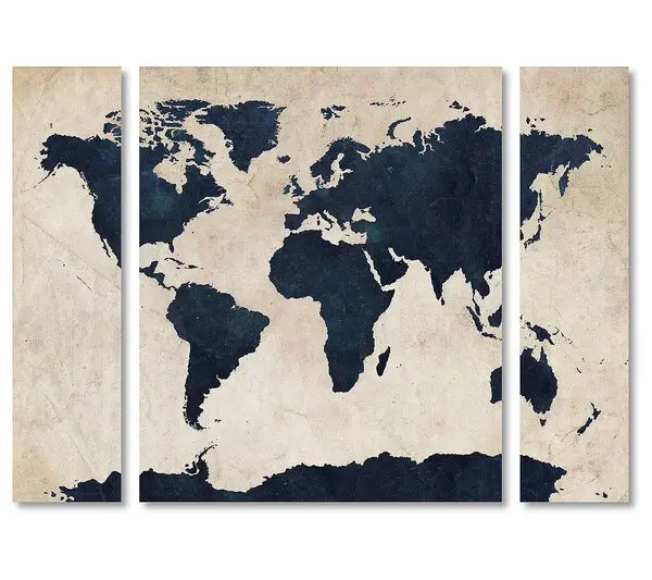 LAVISH HOME Michael Tompsett World Map Navy 3-piece Print