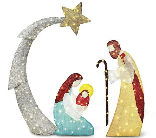 JOIEDOMI 5' Led Yard Lights Tinsel Nativity S Cene