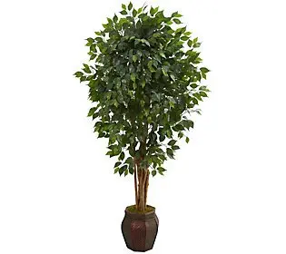 NEARLY NATURAL 6' Ficus Artificial Tree In Planter Nearly N Atural
