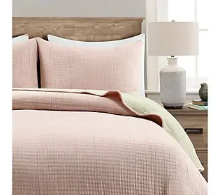 LUSH DECOR Solid Kantha Pick Stitch Yarn Dyed 3pc Full/que En Quilt Set