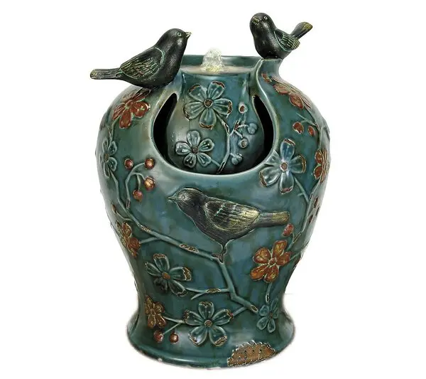 FORESIDE HOME & GARDEN Blue Verdigris Songbird Fountain