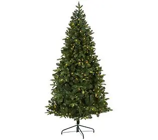 NEARLY NATURAL 7' Lit Spruce Flat Back Christmas Tree Nearl Y Natural