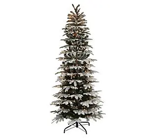 PULEO INTERNATIONAL 7.5' Slim Flocked Aspen Fir Artificial Tree 450 Lights