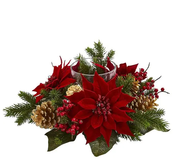 NEARLY NATURAL Poinsettia, Berry, And Pinecone Candelabrum Arly Natural