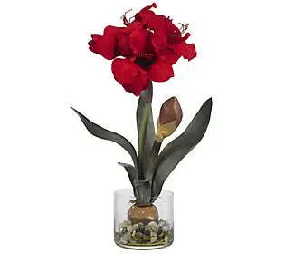 NEARLY NATURAL Amaryllis With Round Vase By