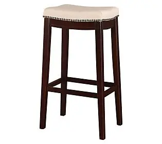 LINON Home Harper Walnut Finish Backless Fabric Top Bar Stool