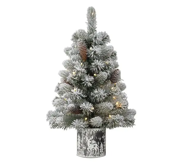 PULEO INTERNATIONAL Puleo Pre-lit 2' Flocked Table Top Artificial C Hristmas Tree