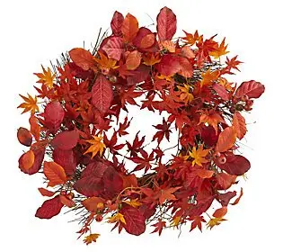 NEARLY NATURAL 22' Japanese Maple, Magnolia Wreath Nearly N Atural