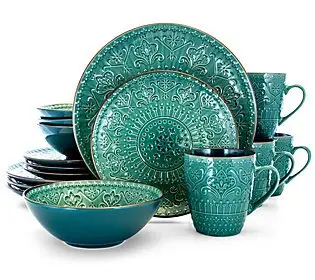 ELAMA Sea Foam Mozaic 16-piece Round Stoneware Dinnerware Set