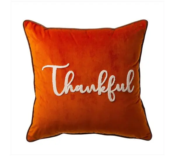 GLITZHOME Fall Thankful Embroidered Decorative Illow Cover