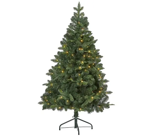 NEARLY NATURAL 5' Lit Spruce Flat Back Christmas Tree Nearl Y Natural