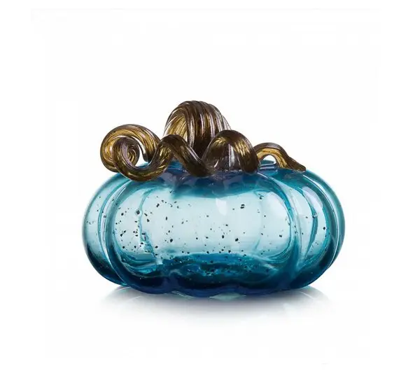 GLITZHOME Glass Short Small Decorative Pumpkin / Curled Stem