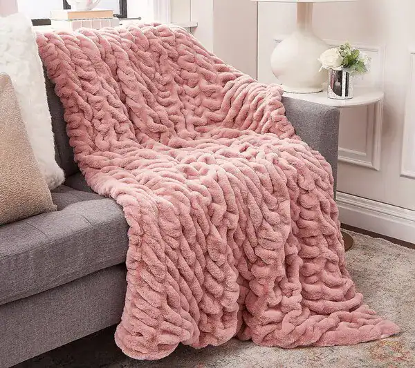 Dennis Basso Hotel Ducobb Oversized Ruched Faux Fur Throw By One