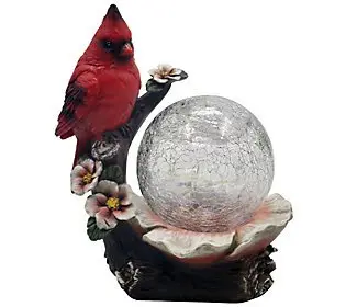 SANTA'S WORKSHOP Swi 7.5' Resin Cardinal With Solar Crackle Glas S Ball