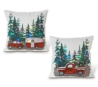 GERSON INTERNATIONAL S/2 16-in H Lighted Fabric Holiday Design Pillo W Gerson Co