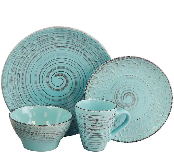 ELAMA Malibu Waves 16-piece Dinnerware Set Tu Rquoise