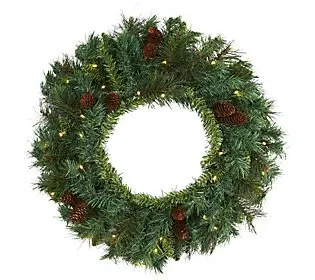 NEARLY NATURAL 20' Lit Mixed Pine/pinecone Christmas Wreath By