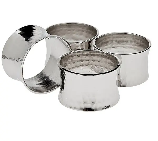GODINGER Set Of 4 Hammered Concave Napkin Rings