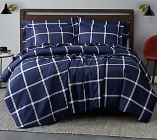 TRULY SOFT Printed Windowpane King Duvet Cover Set