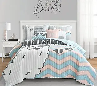 LUSH DECOR Cool As Llama Reversible Quilt 5pc Set Full/queen