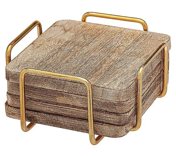 GODINGER Set Of 4 Burned Gold Coasters With Hol Der