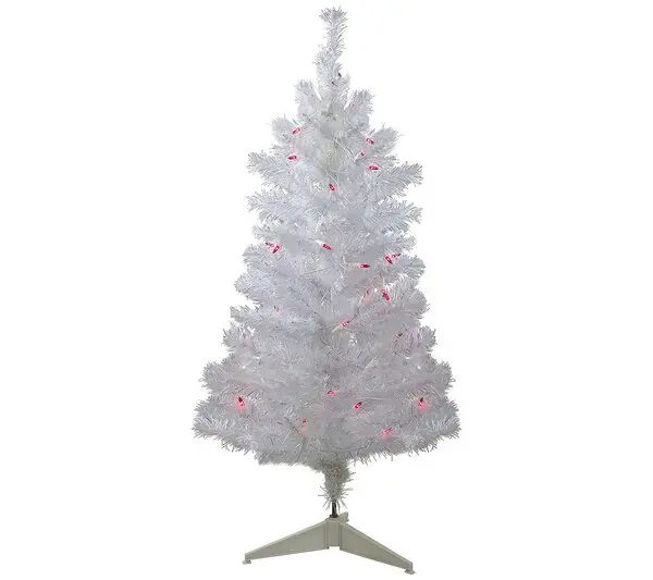 NORTHLIGHT 3' White Iridescent Pine Slim Faux T Ree-pink Lights