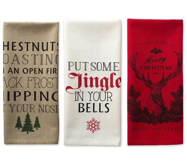 DESIGN IMPORTS Set Of 3 Holiday Stag Christmas Itchen Towels
