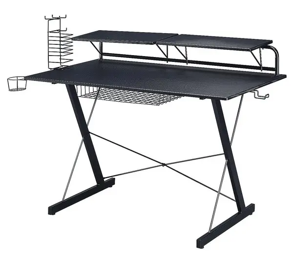 TECHNI SPORT Carbon Gaming Desk With Shelves