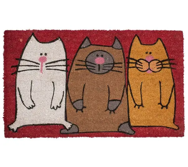 NATURE MATS BY GEO Three Colorful Cats Coir Doormat With Pvc Bac King