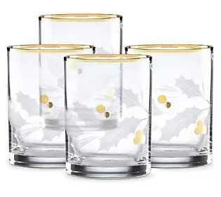 LENOX 4 Piece Holiday Gold Double Old Fashioned Set