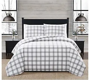 London Fog Grey Plaid Twin Xl 2 Piece Flannel C Omforter Set