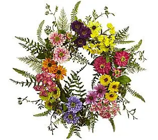 NEARLY NATURAL Mixed Flower Wreath By